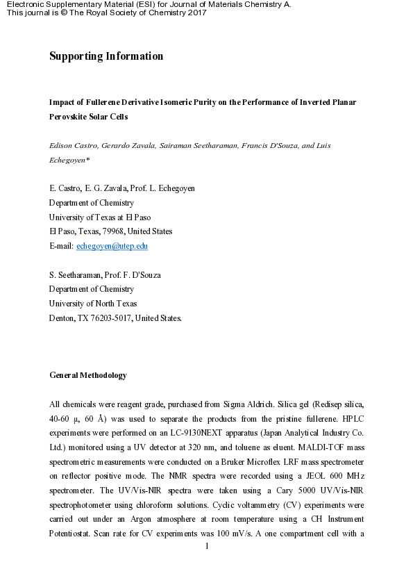(PDF) Impact of fullerene derivative isomeric purity on the performance of inverted planar ...