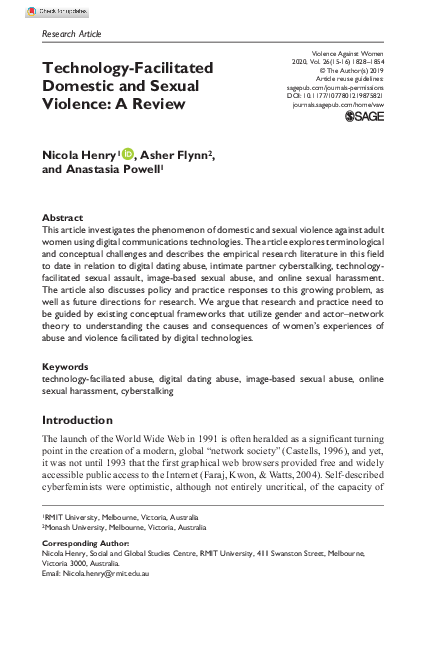 (PDF) Technology-Facilitated Domestic and Sexual Violence: A Review