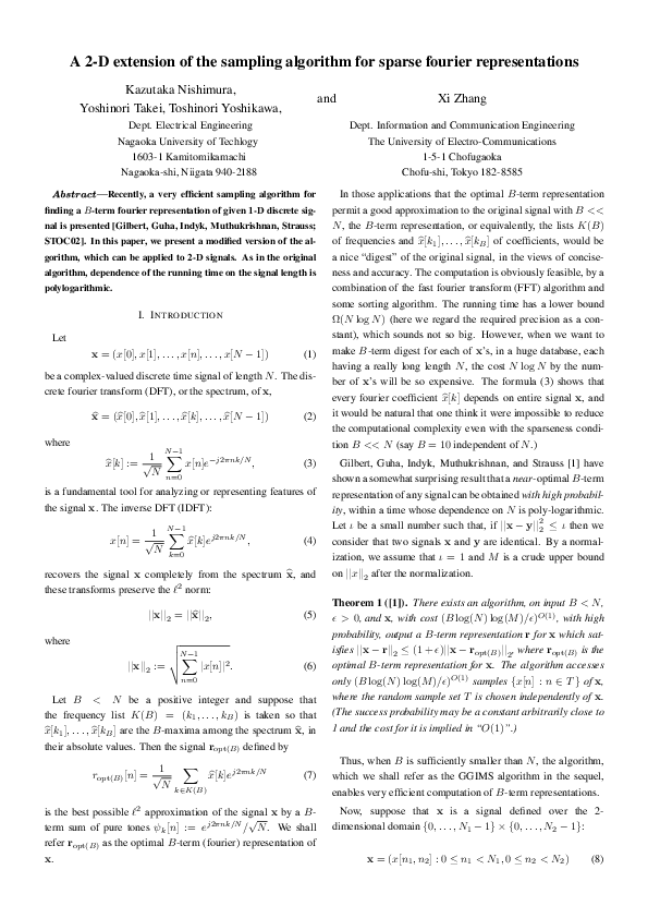 Pdf 2d Extension Of Sparse Fourier Sampling Algorithm