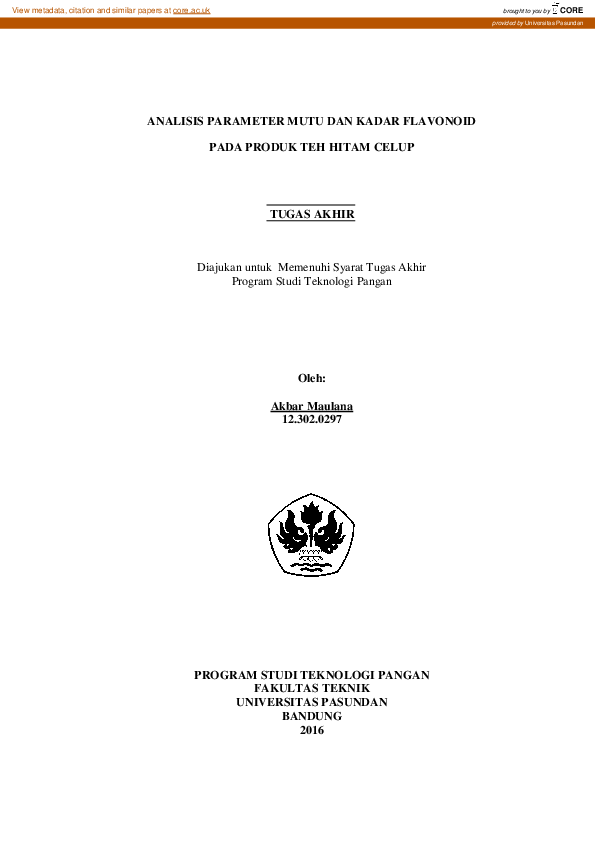 (PDF) Analisis Parameter Mutu Dan Kadar Flavonoidpada Produk Teh Hitam Celup