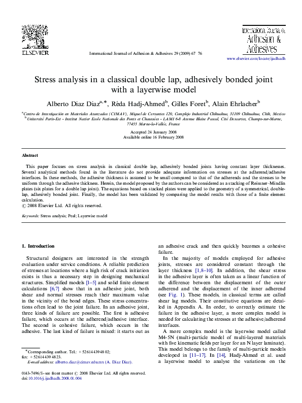 (PDF) Stress analysis in a classical double lap, adhesively bonded joint with a layerwise model