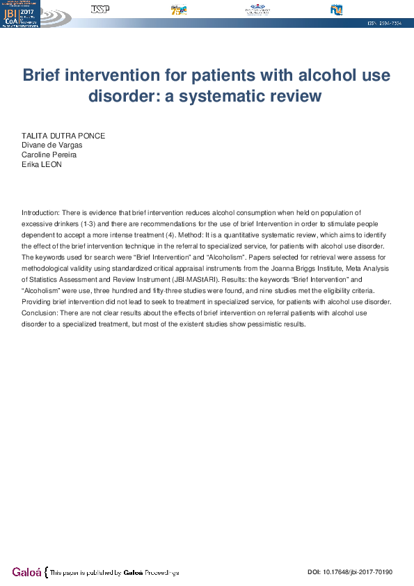 (PDF) Brief intervention for patients with alcohol use disorder: a ...