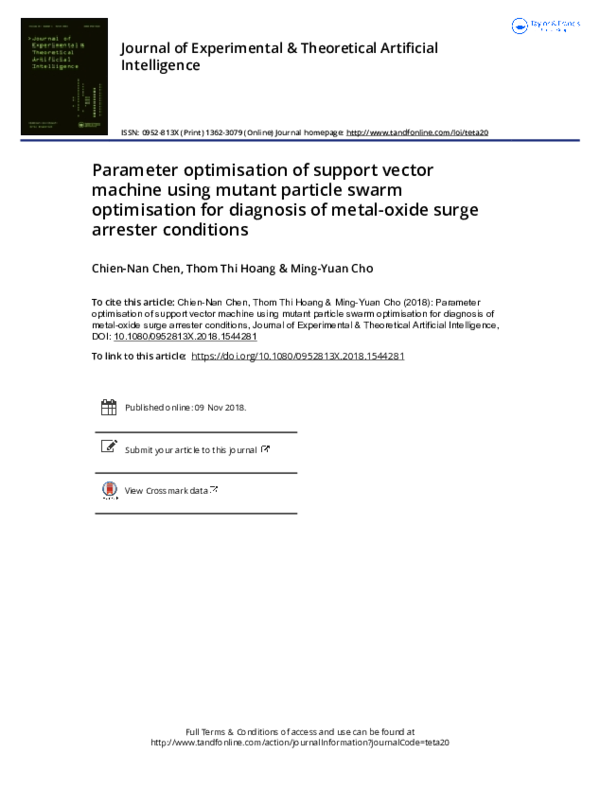 Pdf Parameter Optimisation Of Support Vector Machine Using Mutant Particle Swarm Optimisation