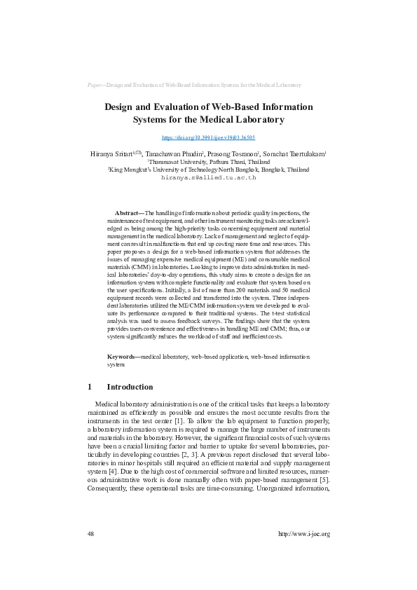 (PDF) Design and Evaluation of Web-Based Information Systems for the Medical Laboratory