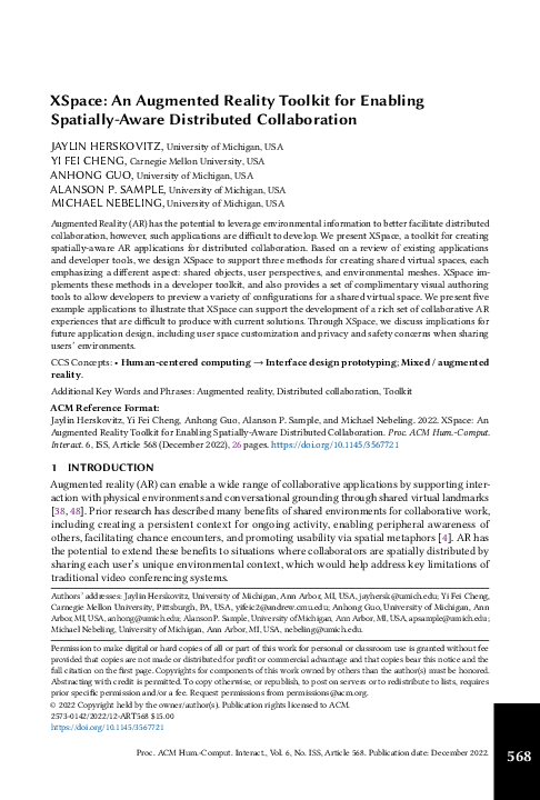 (PDF) XSpace: An Augmented Reality Toolkit for Enabling Spatially-Aware ...