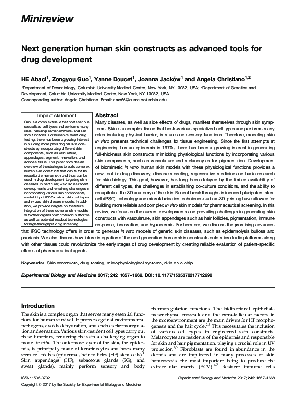 (PDF) Next generation human skin constructs as advanced tools for drug ...