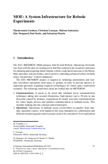 (PDF) MOE: A System Infrastructure for Robotic Experiments