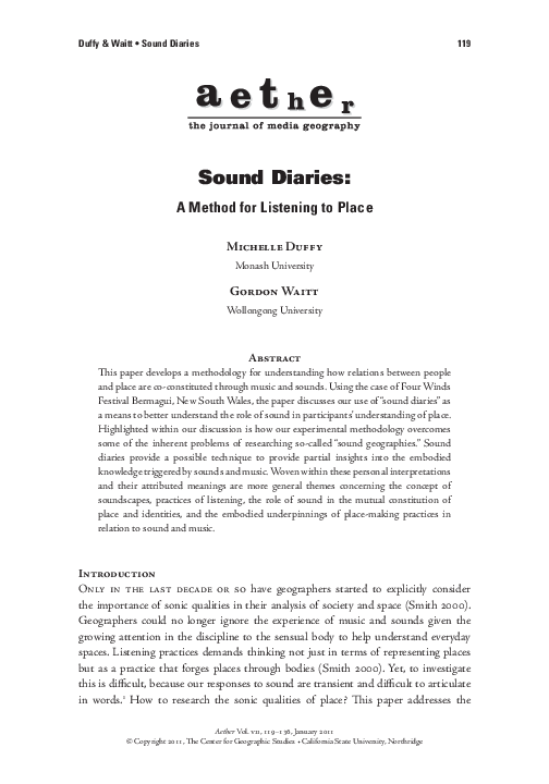 (PDF) Sound diaries: a method of listening to place