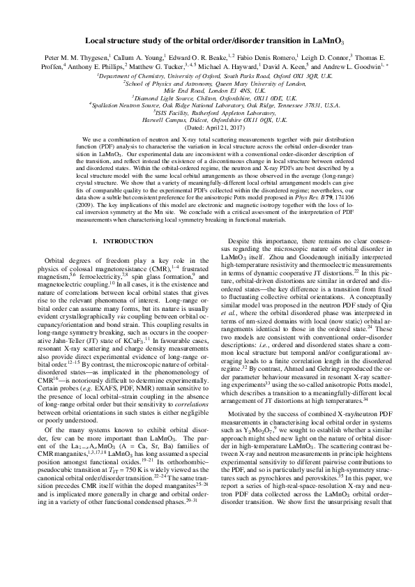 (PDF) Local structure study of the orbital order/disorder transition ...