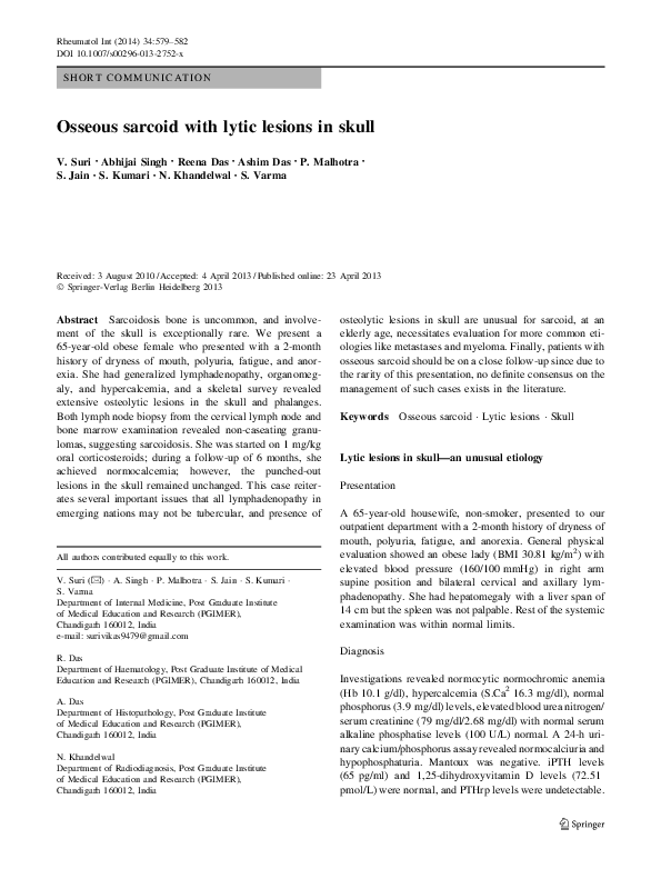 (PDF) Osseous sarcoid with lytic lesions in skull