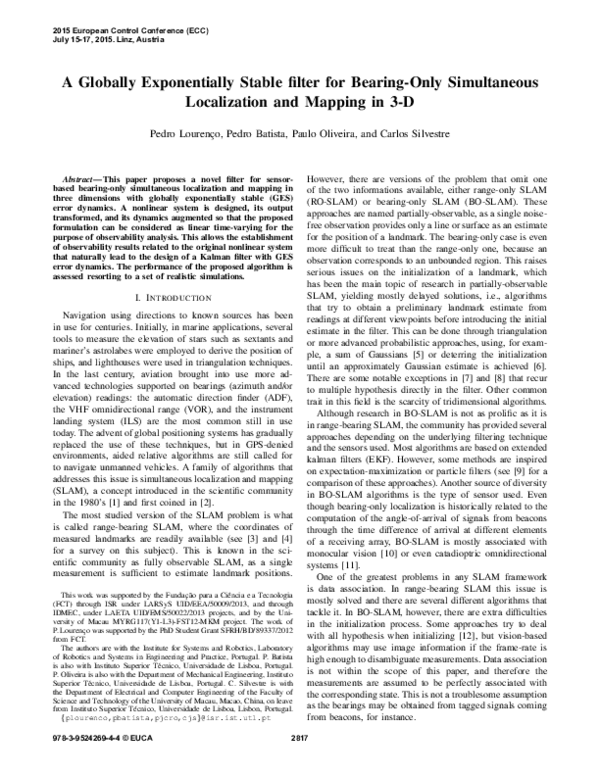 (PDF) A globally exponentially stable filter for bearing-only simultaneous localization and ...