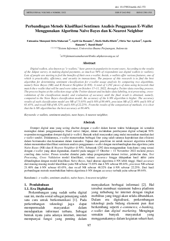 (PDF) Perbandingan Metode Klasifikasi Sentimen Analisis Penggunaan E-Wallet Menggunakan ...