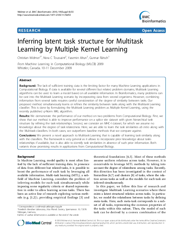 (PDF) Inferring latent task structure for Multitask Learning by Multiple Kernel Learning | Jose ...