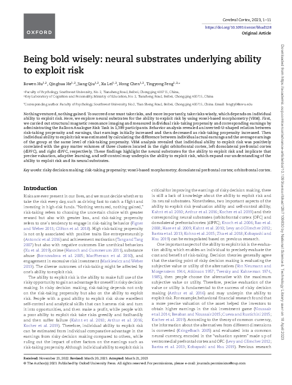 (PDF) Being bold wisely: neural substrates underlying ability to ...