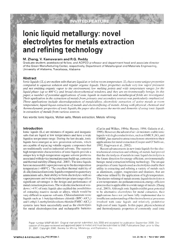 (PDF) Ionic liquid metallurgy: novel electrolytes for metals extraction ...