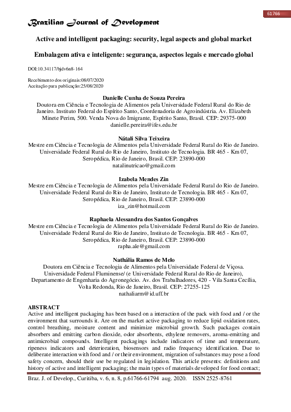 (PDF) Active and Intelligent Packaging: Security, Legal Aspects and ...