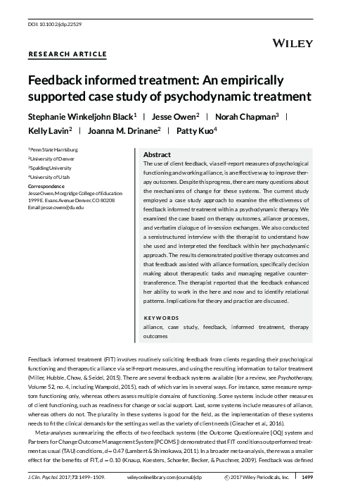 (PDF) Feedback informed treatment: An empirically supported case study of psychodynamic treatment