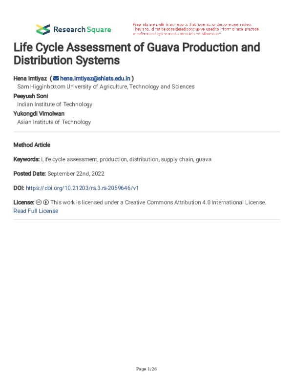 (PDF) Life Cycle Assessment of Guava Production and Distribution Systems