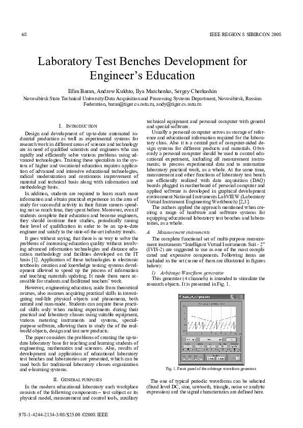 (PDF) Laboratory Test Benches Development for Engineer’s Education