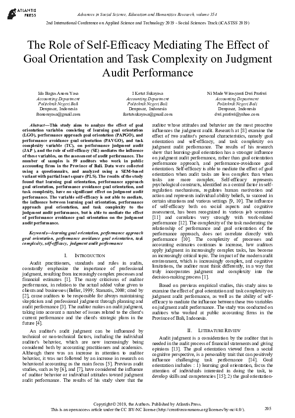 (PDF) The Role of Self-Efficacy Mediating the Effect of Goal Orientation and Task Complexity on ...