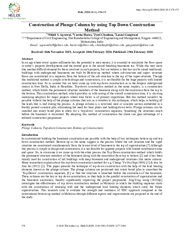 (PDF) Construction of Plunge Column by using Top Down Construction Method