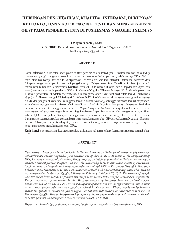 (PDF) Hubungan Pengetahuan, Kualitas Interaksi, Dukungan Keluarga, Dan Sikap Dengan Kepatuhan ...