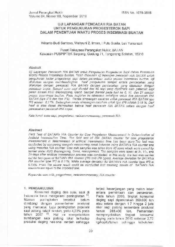 (PDF) Uji Lapangan Pencacah Ria Batan Untuk Pengukuran Progesteron Sapi ...