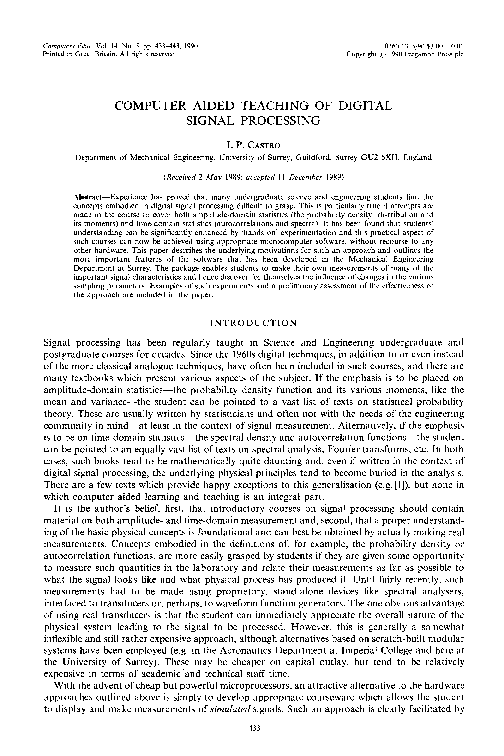 (PDF) Computer aided teaching of digital signal processing