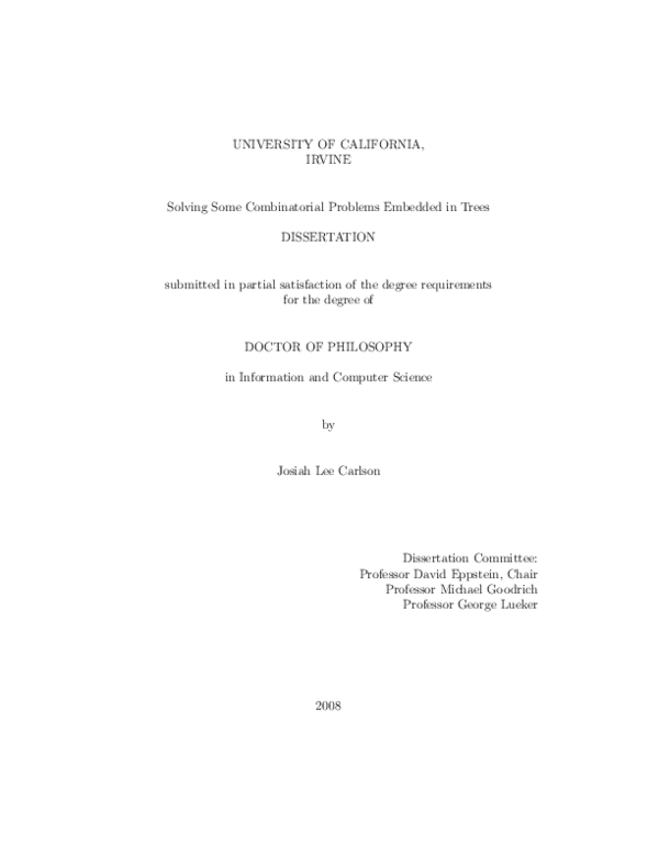 Pdf Solving Some Combinatorial Problems Embedded In Trees Josiah Carlson