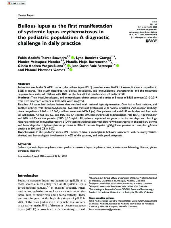 (PDF) Bullous lupus as the first manifestation of systemic lupus ...