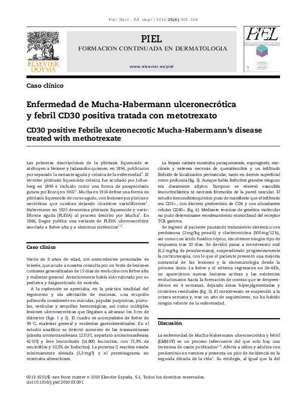 (PDF) Enfermedad de Mucha-Habermann ulceronecrótica y febril CD30 ...
