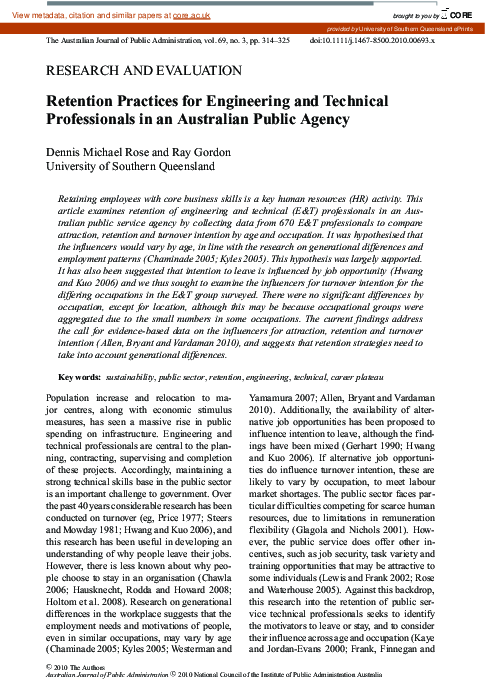 (PDF) Retention Practices for Engineering and Technical Professionals ...