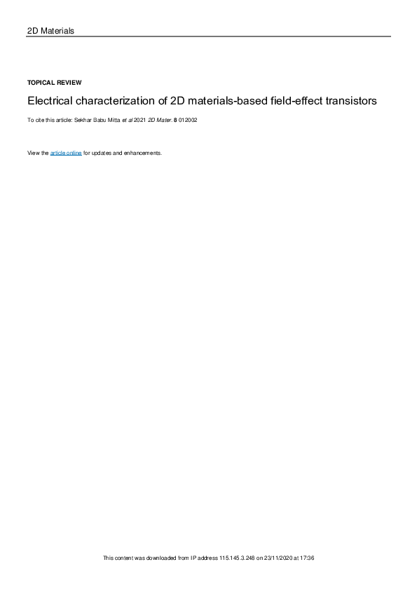 Pdf Electrical Characterization Of 2d Materials Based Field Effect