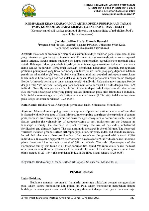 (PDF) Komparasi keanekaragaman arthropoda permukaan tanah pada ...