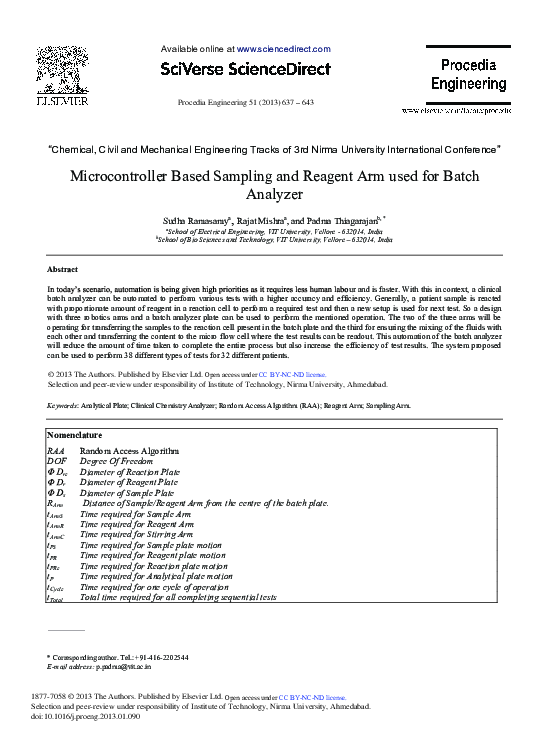 Pdf Microcontroller Based Sampling And Reagent Arm Used For Batch Analyzer
