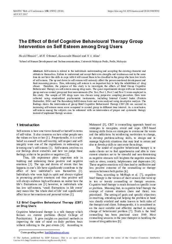 Pdf Cognitive Behavioural Therapys Impact On Self Esteem