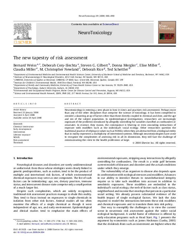 (PDF) The new tapestry of risk assessment | Steven Gilbert - Academia.edu