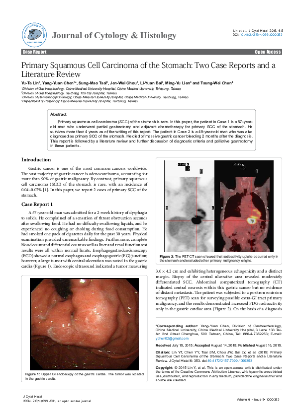 (PDF) Primary Squamous Cell Carcinoma of the Stomach: Two Case Reports and a Literature Review