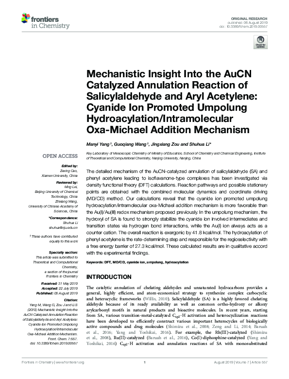 (PDF) Mechanistic Insight Into the AuCN Catalyzed Annulation Reaction ...