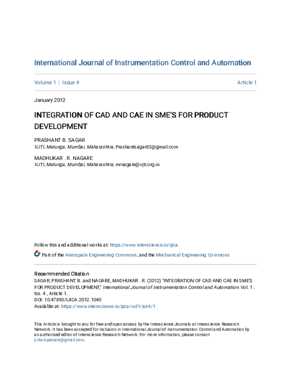 (PDF) Integration of Cad and Cae in Sme’s for Product Development