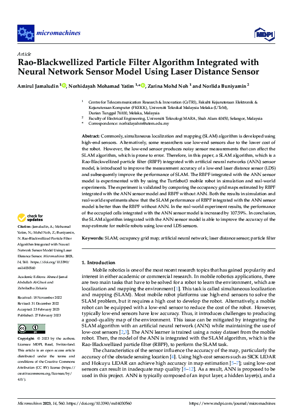 Pdf Rao Blackwellized Particle Filter Algorithm Integrated With Neural Network Sensor Model