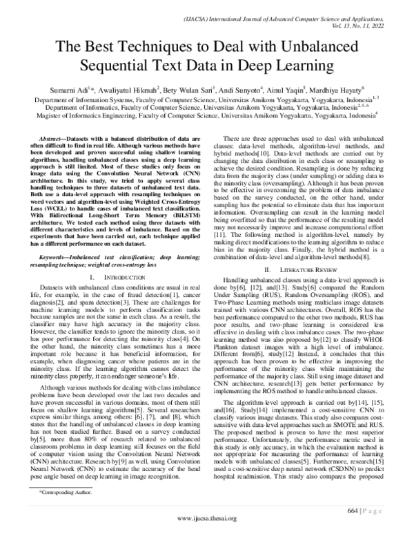 (PDF) The Best Techniques to Deal with Unbalanced Sequential Text Data in Deep Learning