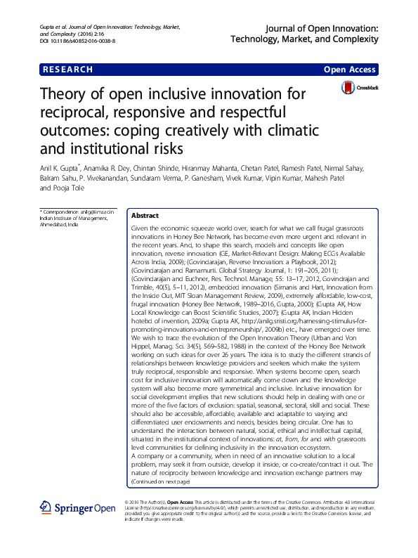 (PDF) Theory of open inclusive innovation for reciprocal, responsive ...