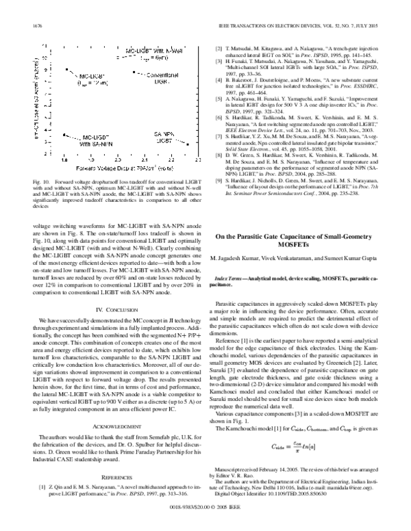 Pdf On The Parasitic Gate Capacitance Of Small Geometry Mosfets