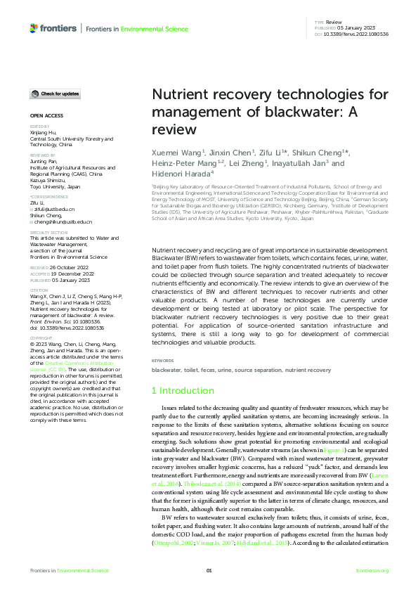 (PDF) Nutrient recovery technologies for management of blackwater: A review