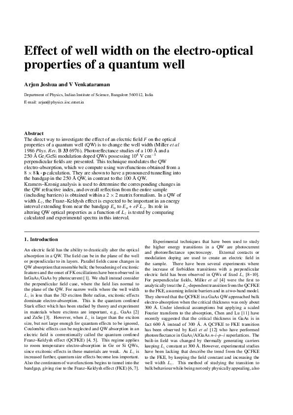 (PDF) Effect of well width on the electro-optical properties of a ...