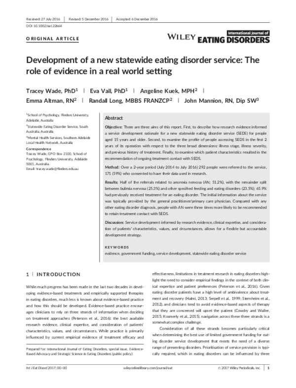 (PDF) Development of a new statewide eating disorder service: The role ...