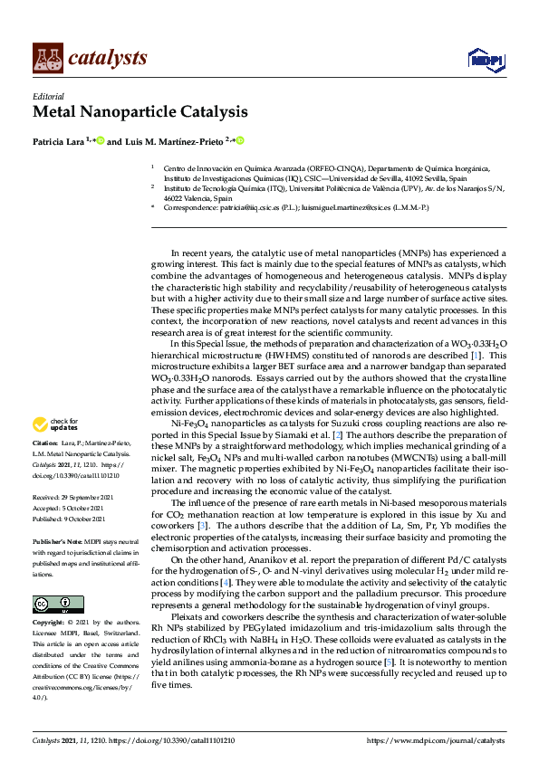(PDF) Metal Nanoparticle Catalysis