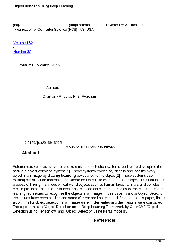 (PDF) Object Detection using Deep Learning