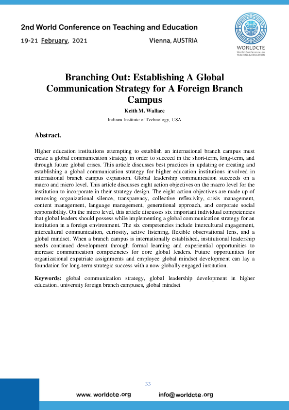 (PDF) Branching Out: Establishing A Global Communication Strategy for A ...